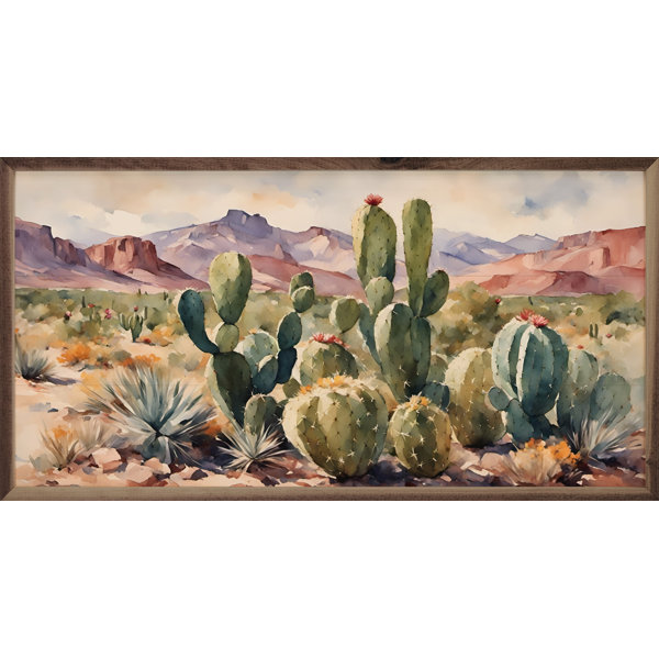 Bungalow Rose Utah Cacti Framed On Wood Print | Wayfair